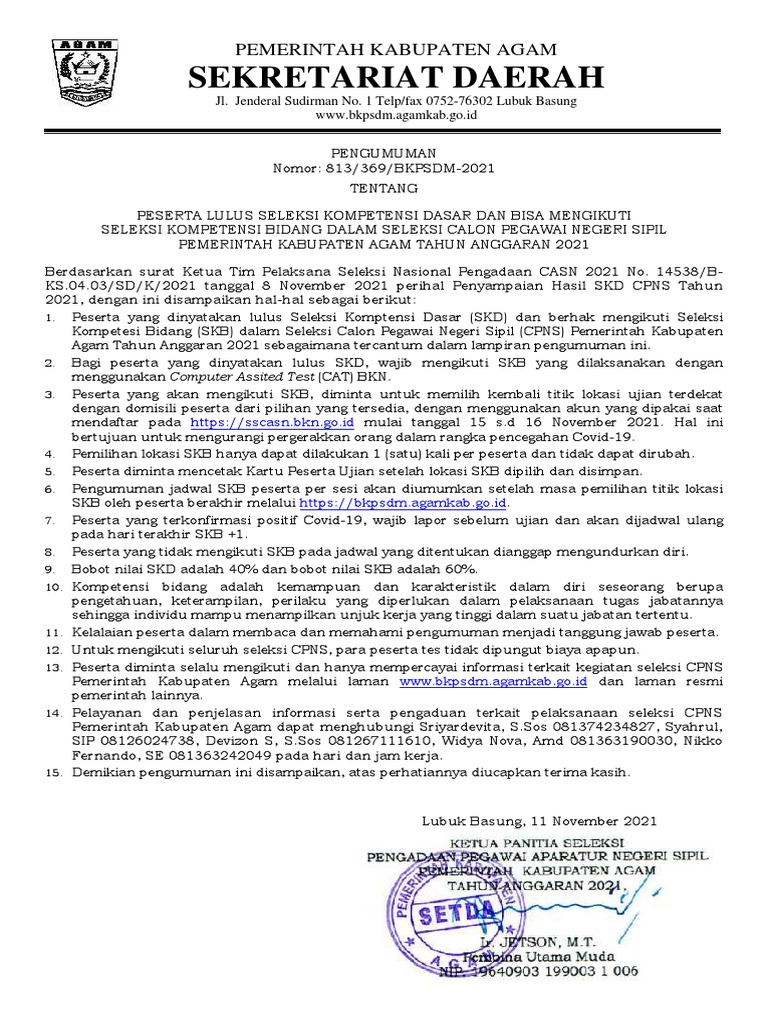 Pengumuman Hasil SKD 2021 Paling Oke Scan | PDF