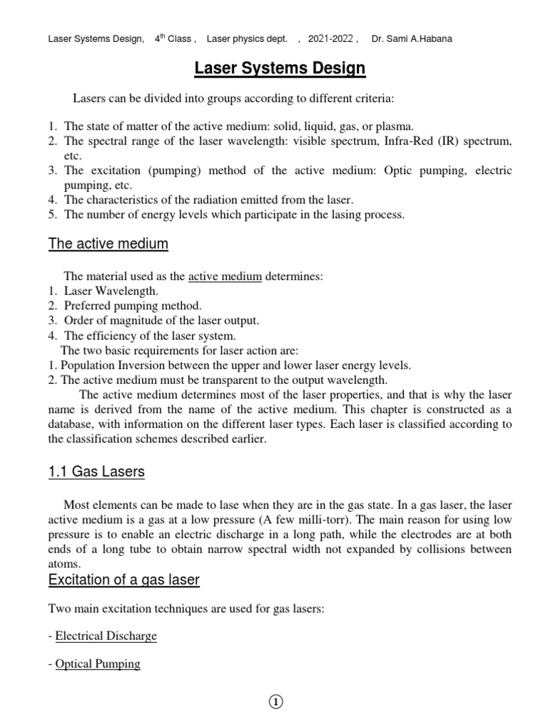 Laser Systems Design 2021-2022 | PDF | Laser | Electromagnetic Spectrum