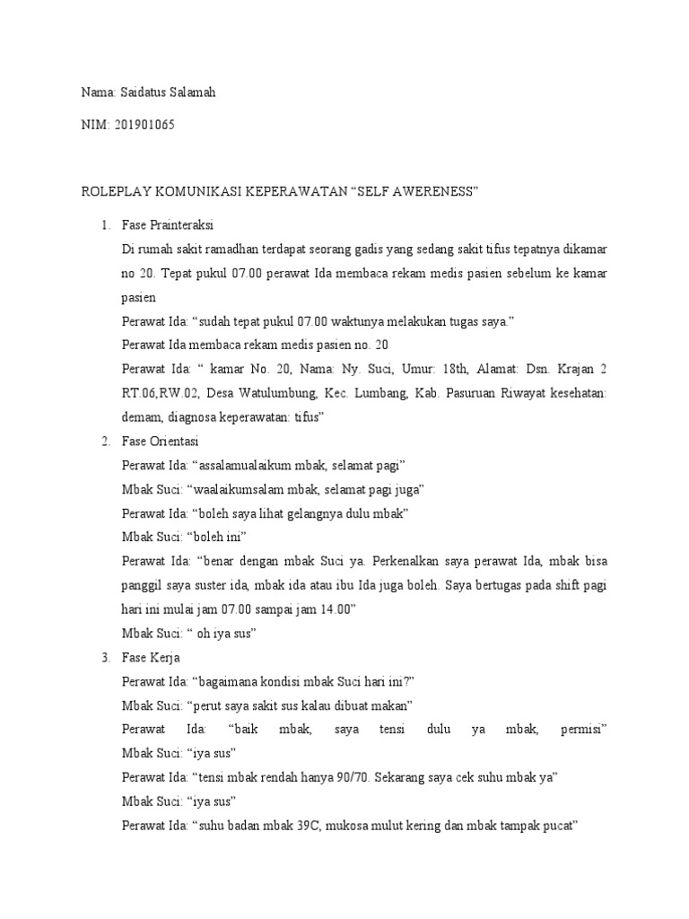 Naskah Roleplay Komunikasi Self Awereness | PDF