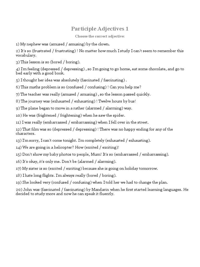 Participle Adjectives 1 Pdf