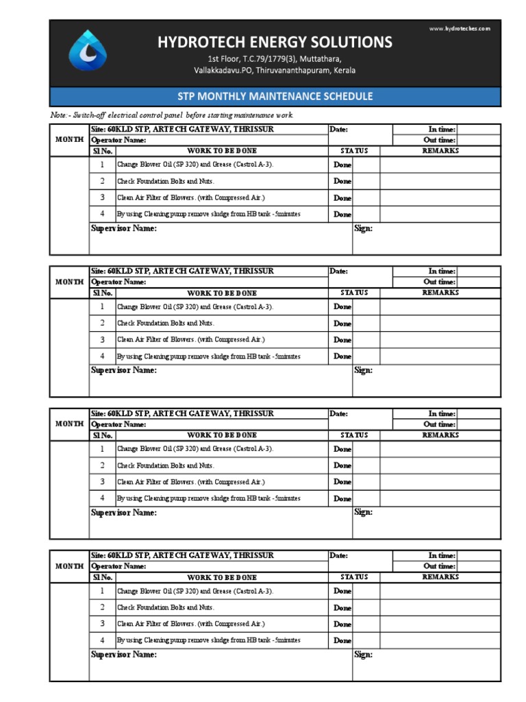 5c. STP Monthly Log Book | PDF | Manufactured Goods | Equipment