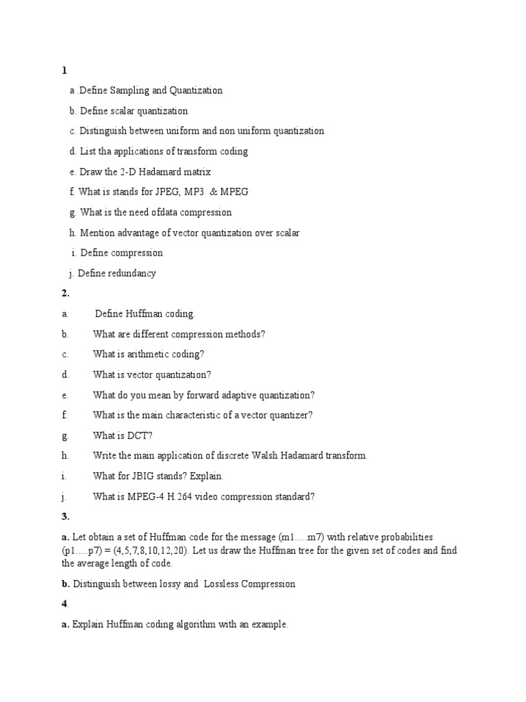 Data Compression Question Bank | PDF | Data Compression | Film Industry