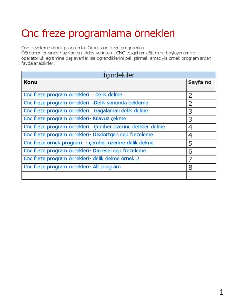 CNC Freze Programlama Ornekleri | PDF