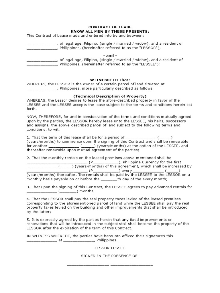 Contract of Lease Sample | PDF | Lease | Mortgage Law