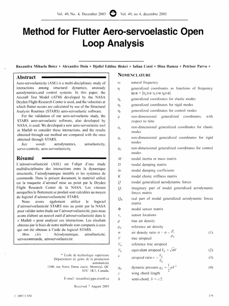 Method For Flutter Aero-Servoelastic Open: Loop Analysis | PDF | Aerospace | Aerospace Engineering