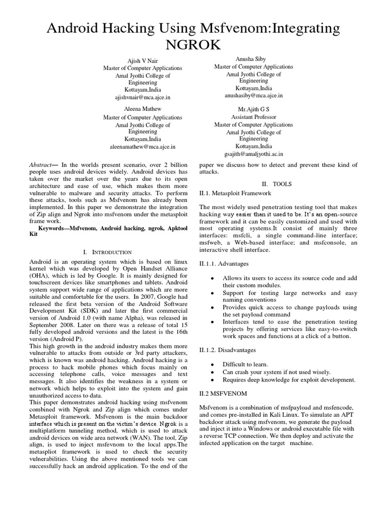 Android Hacking Using Msfvenom:Integrating Ngrok: Abstract | PDF | Android (Operating System ...