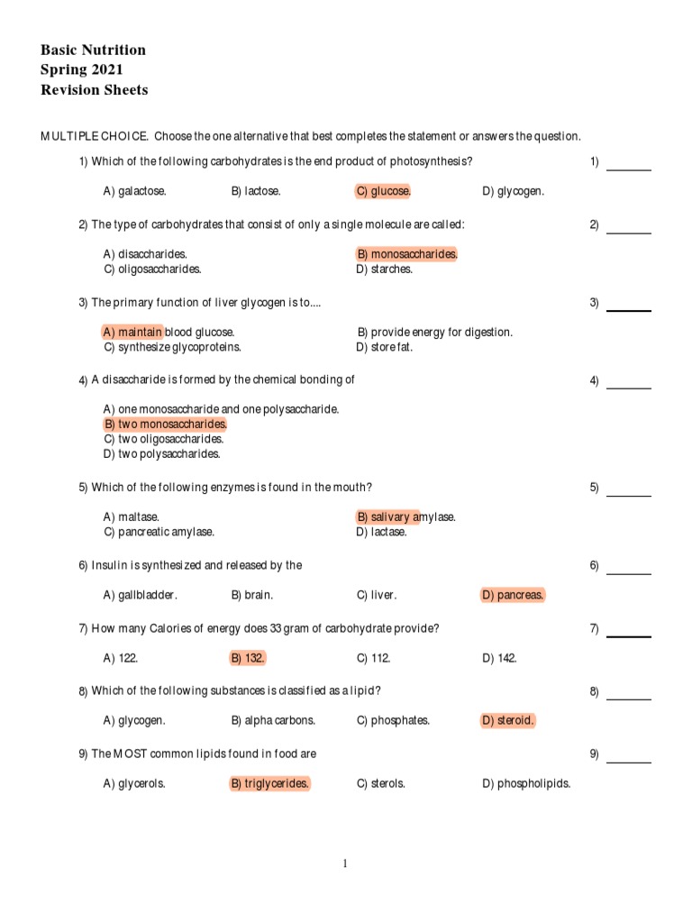 Basic Nutrition MC Questions With Answers | PDF | Fat | Fatty Acid