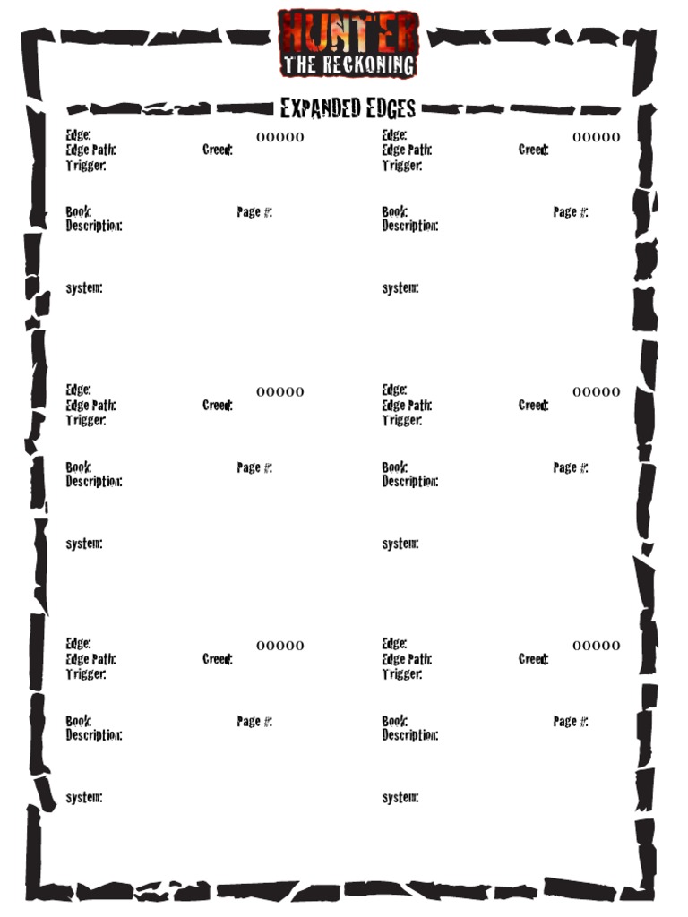 Hunter The Reckoning Expanded Edges Sheet | PDF