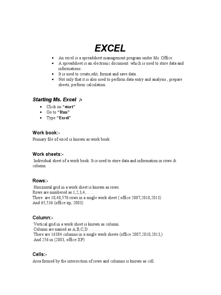 Starting Ms. Excel | PDF | Microsoft Excel | Spreadsheet
