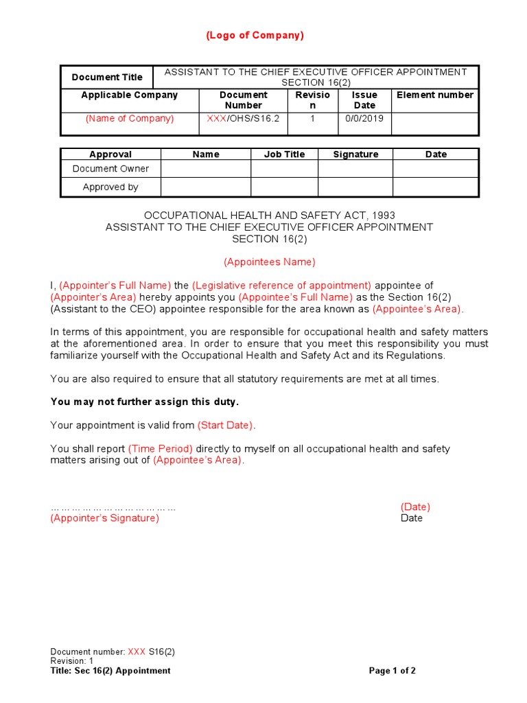 Section 16 (2) Appointment | PDF