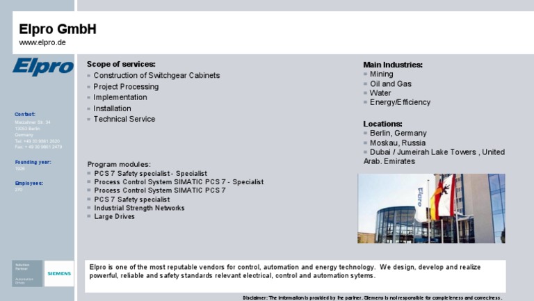 Elpro GMBH: Scope of Services: Main Industries | PDF | Automation | Nature