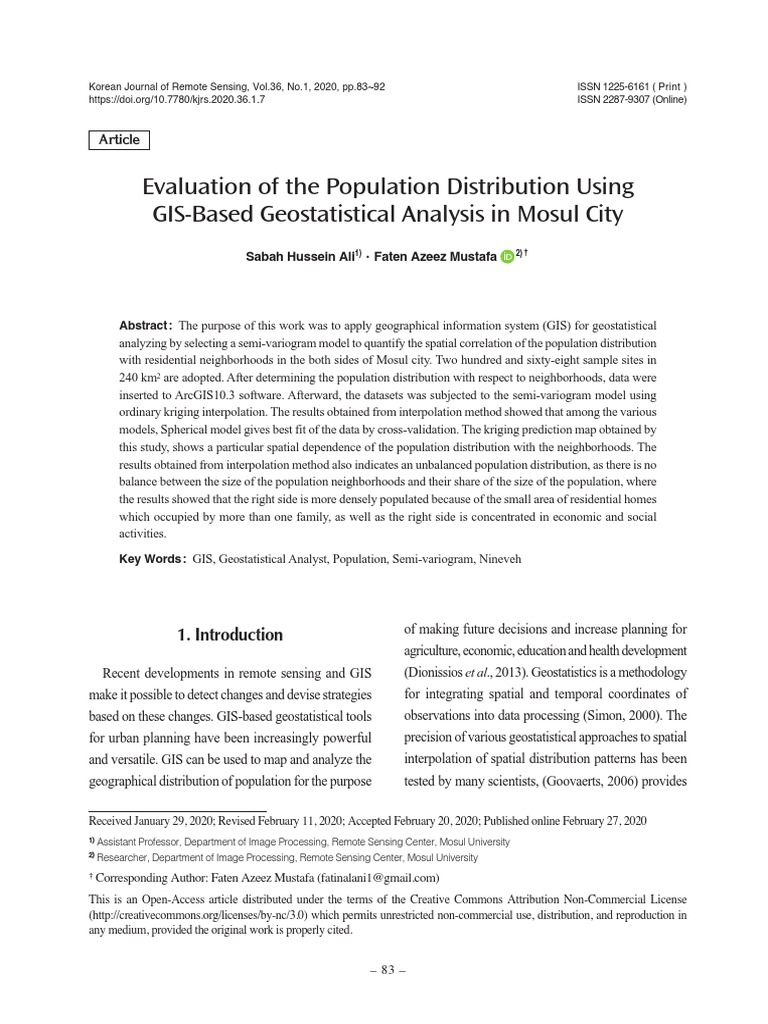 Evaluation of The Population Distribution Using GIS-Based Geostatistical Analysis in Mosul City ...