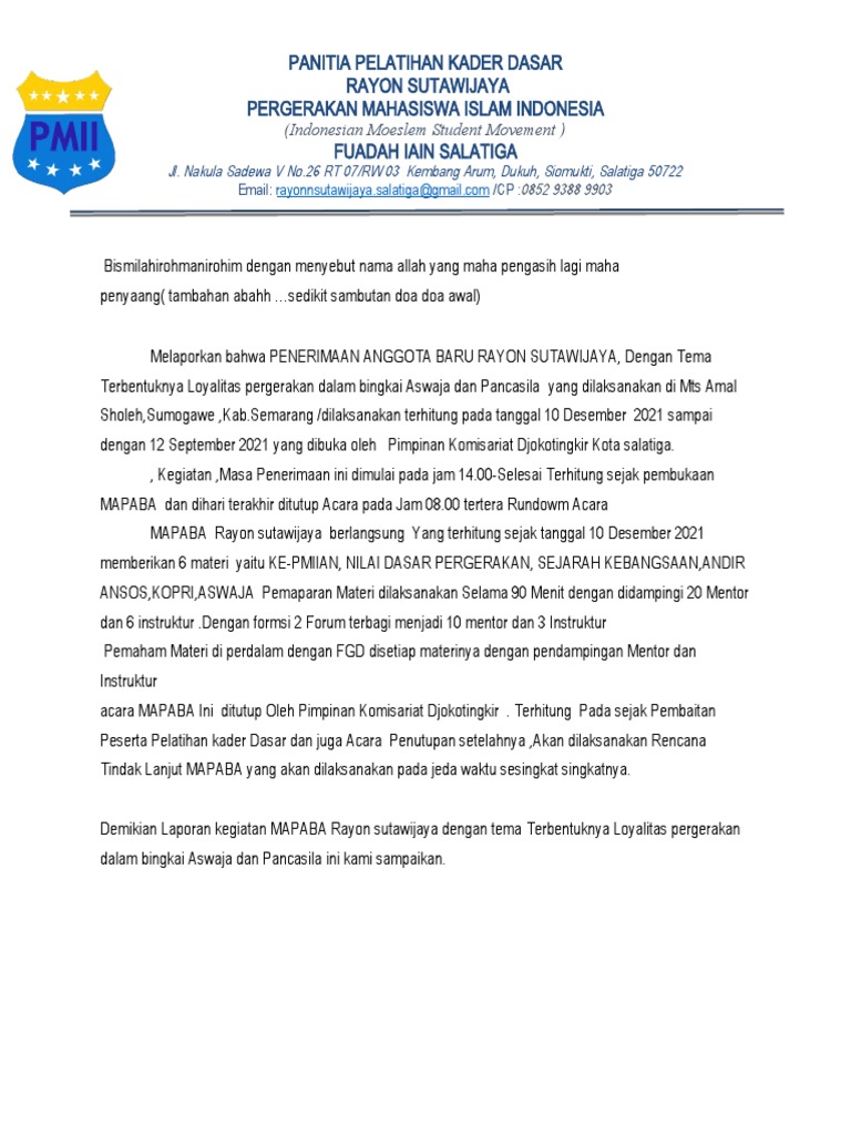 Sambutan Pembaitan Ketua Panitia Mapaba 2021 | PDF