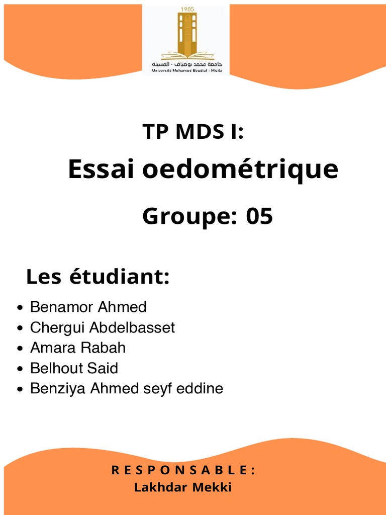 TP MDS Essai Œdométrique | PDF | Ingénierie civile | Mécanique