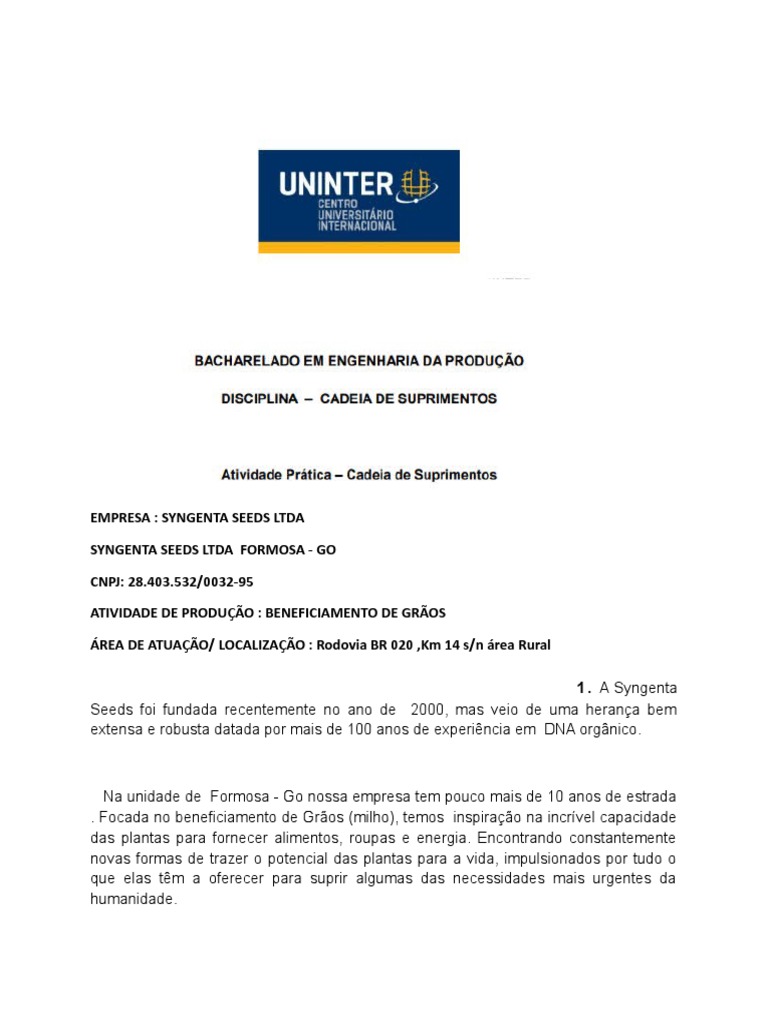 Trabalho Uninter Cadeia de Suprimentos | PDF