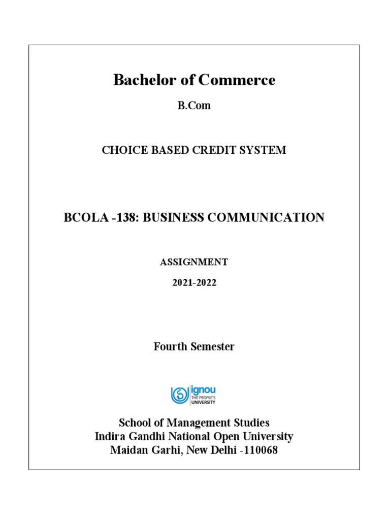 BCOLA-138 Business Communication Assignment | PDF | Communication ...