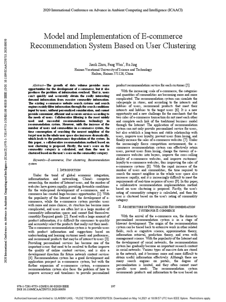 Model and Implementation of E-Commerce Recommendation System Based On User Clustering | PDF | E ...