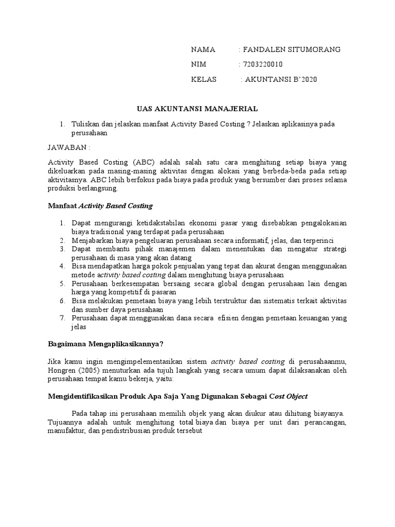 Uas Akuntansi Manajerial Fandalen Situmorang. | PDF