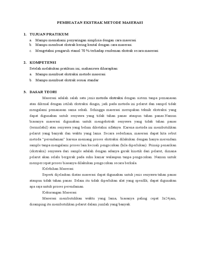 Panduan Praktikum Ekstraksi Maserasi | PDF
