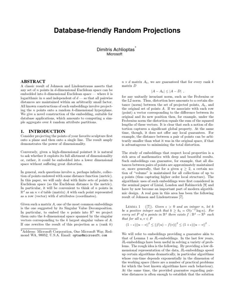 Database Friendly Random Projections | PDF | Normal Distribution ...