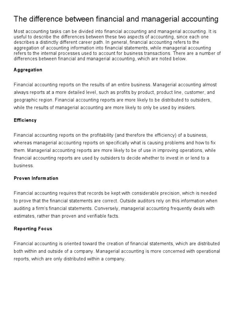 The Difference Between Financial and Managerial Accounting | PDF ...