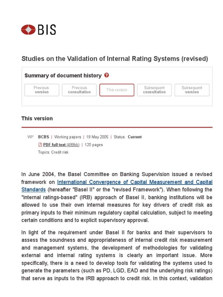 02 Status - BIS WP Survey Validation of Internal Rating Systems | PDF ...