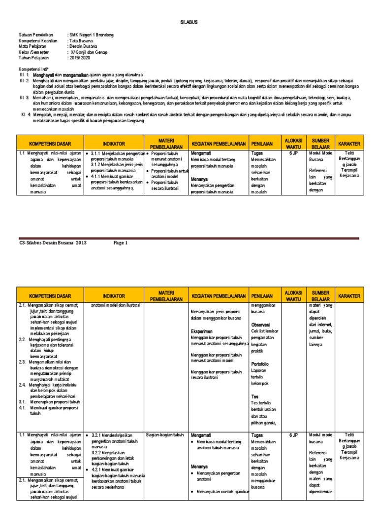 05.silabus Revisi K13 - Desain - Busana | PDF | Sains & Matematika | Komputer
