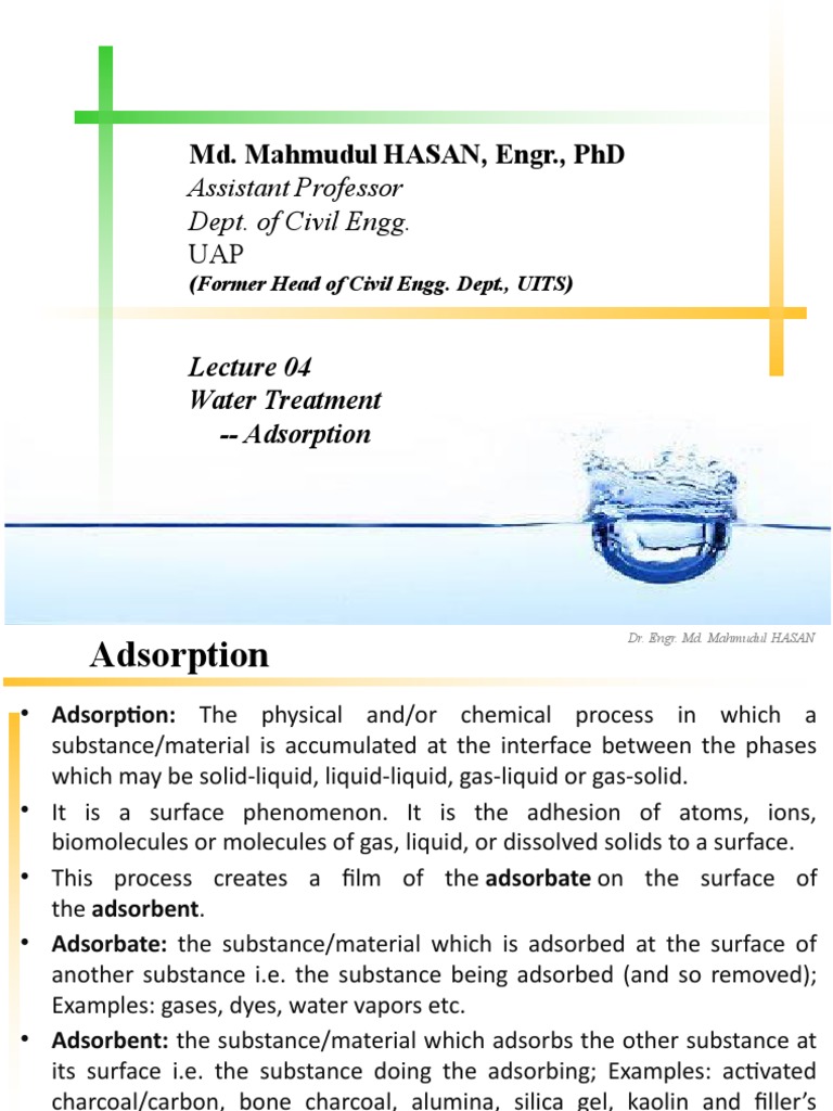 CE 6301 DR Hasan - Adsorption L3 | PDF | Adsorption | Physical Sciences