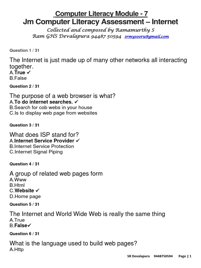 Computer Literacy Module Assessment | PDF | World Wide Web | Internet & Web
