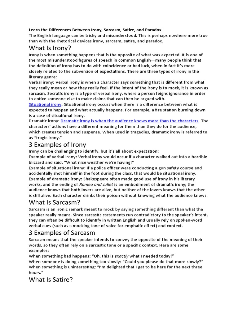 Irony, Sarcasm, Satire and Paradox | PDF | Irony | Satire