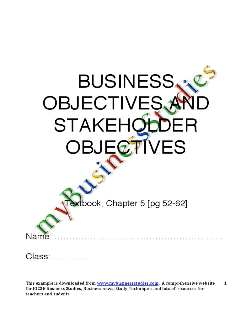 Business Objectives and Stakeholder Objectives | PDF | Stakeholder ...