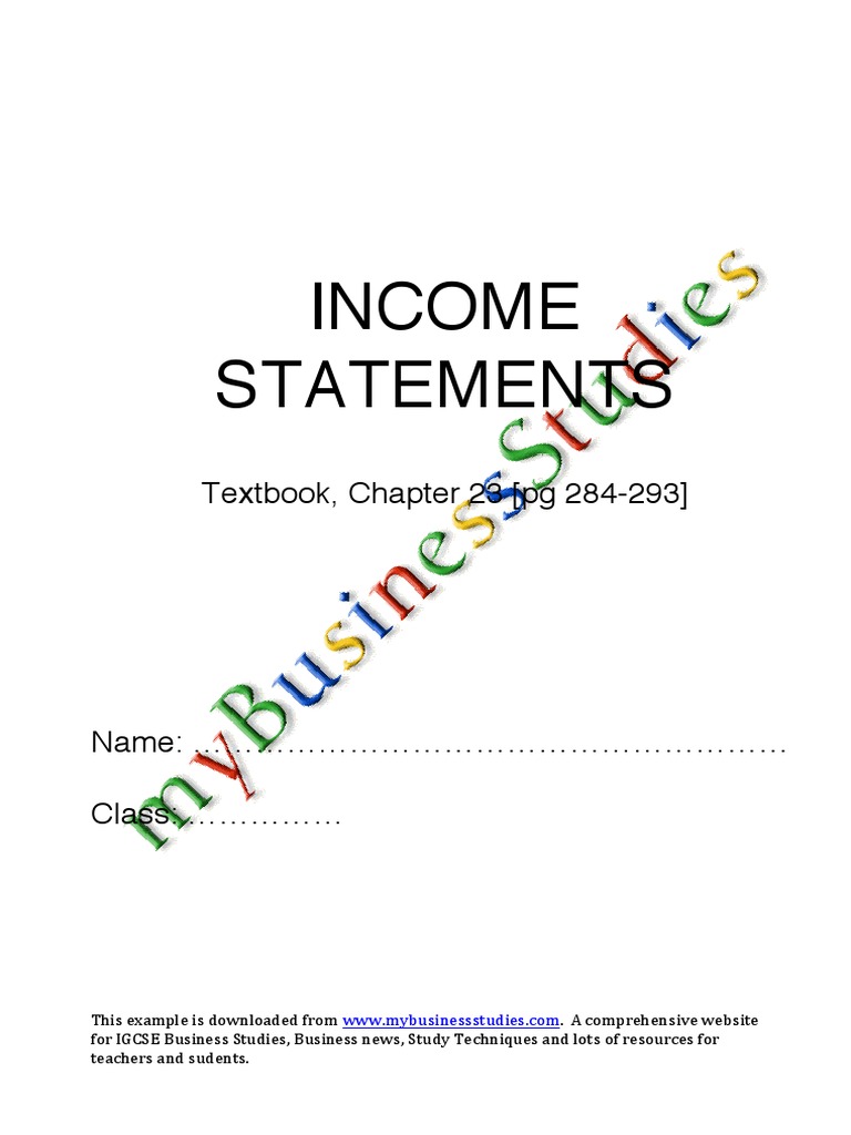 Income Statements: Textbook, Chapter 23 (PG 284-293) | PDF | Income ...