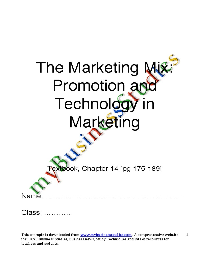 The Marketing Mix: Promotion and Technology in Marketing: Textbook ...