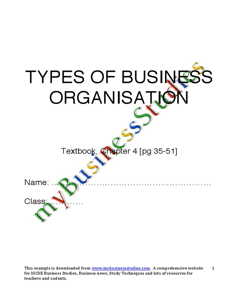Types of Business Organisation: Textbook, Chapter 4 (PG 35-51) | PDF ...
