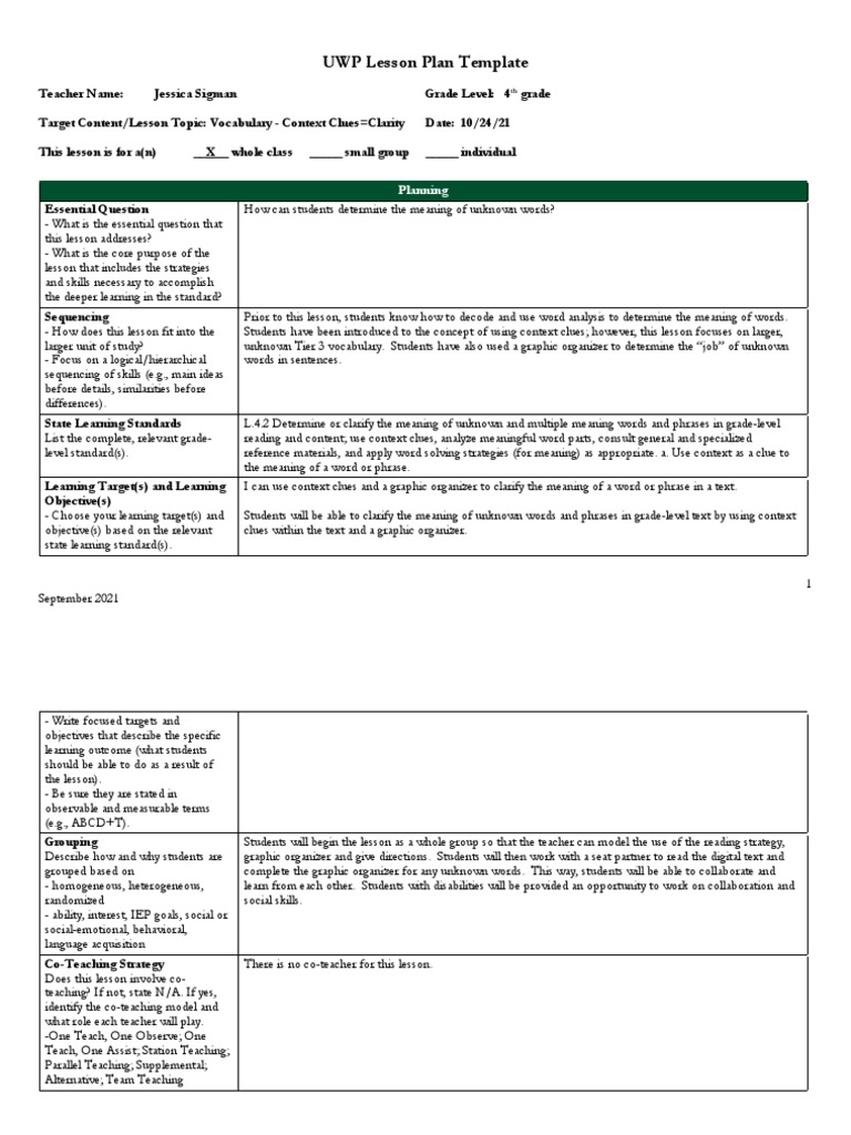 4th Grade Vocabulary Lesson Plan | PDF | Educational Assessment ...