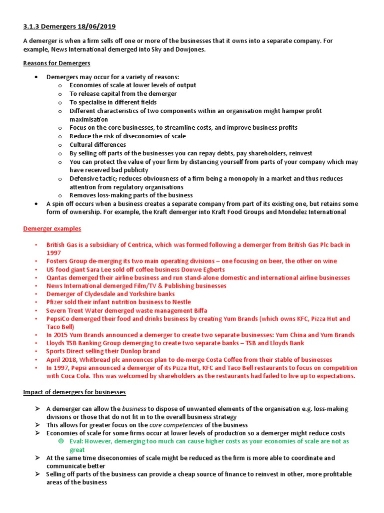 Understanding Demergers and Their Impact | PDF | Economies | Business