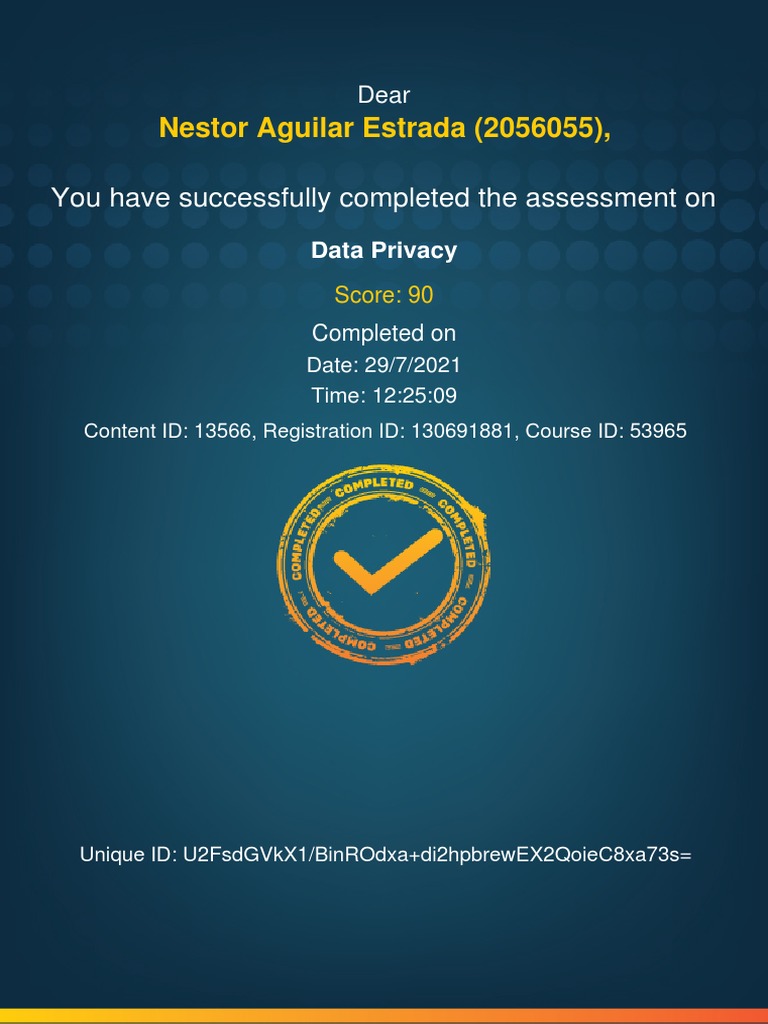 Data Privacy - Completion - Certificate | PDF