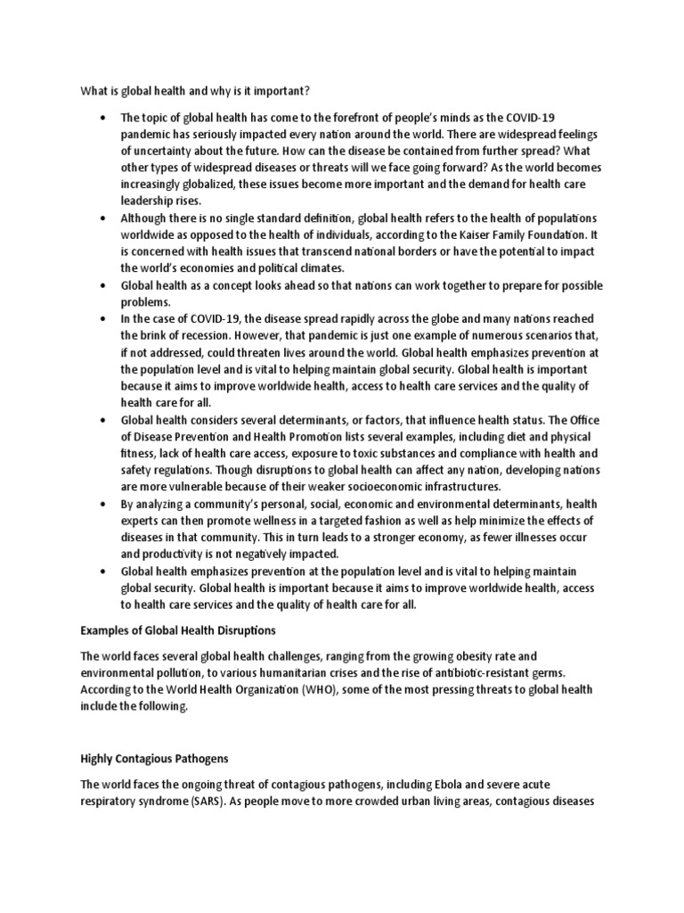Importance of Global Health Today | PDF | Infection | Global Health