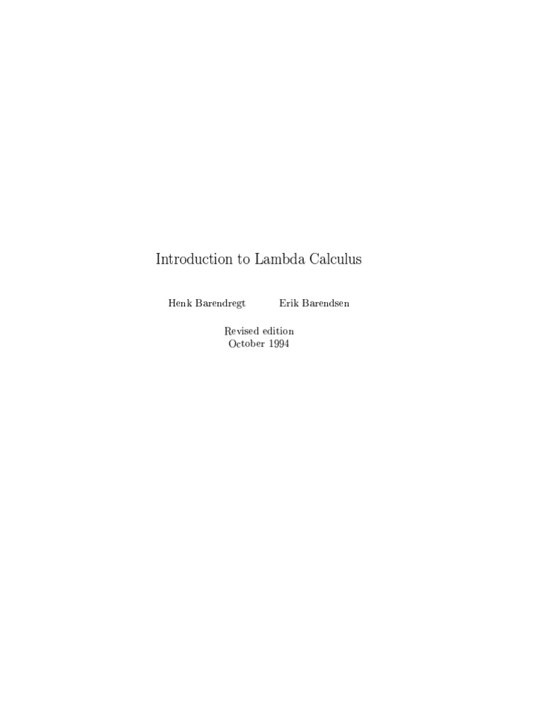 Barendregt H., Barendsen E. - Introduction To Lambda Calculus (1994) | PDF