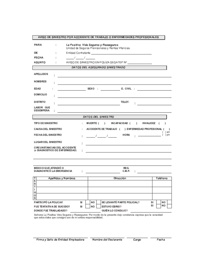 Aviso de Siniestro SCTR | PDF