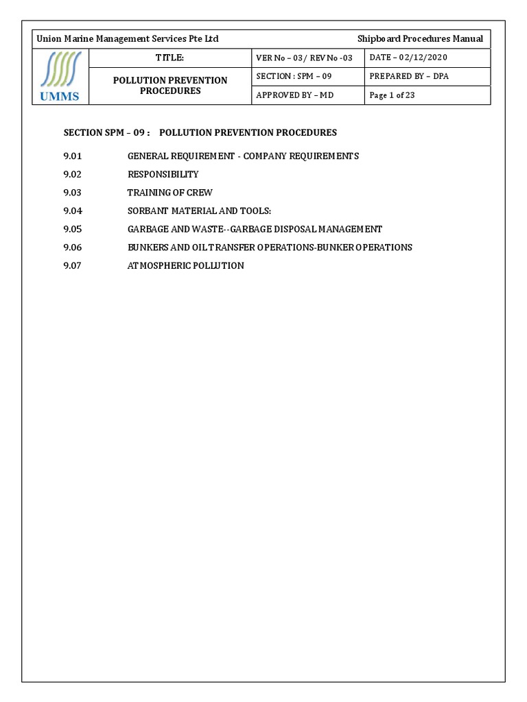 15 SPM 09 - Pollution Prevention Procedures (Revised) 02-Dec-20 | PDF ...