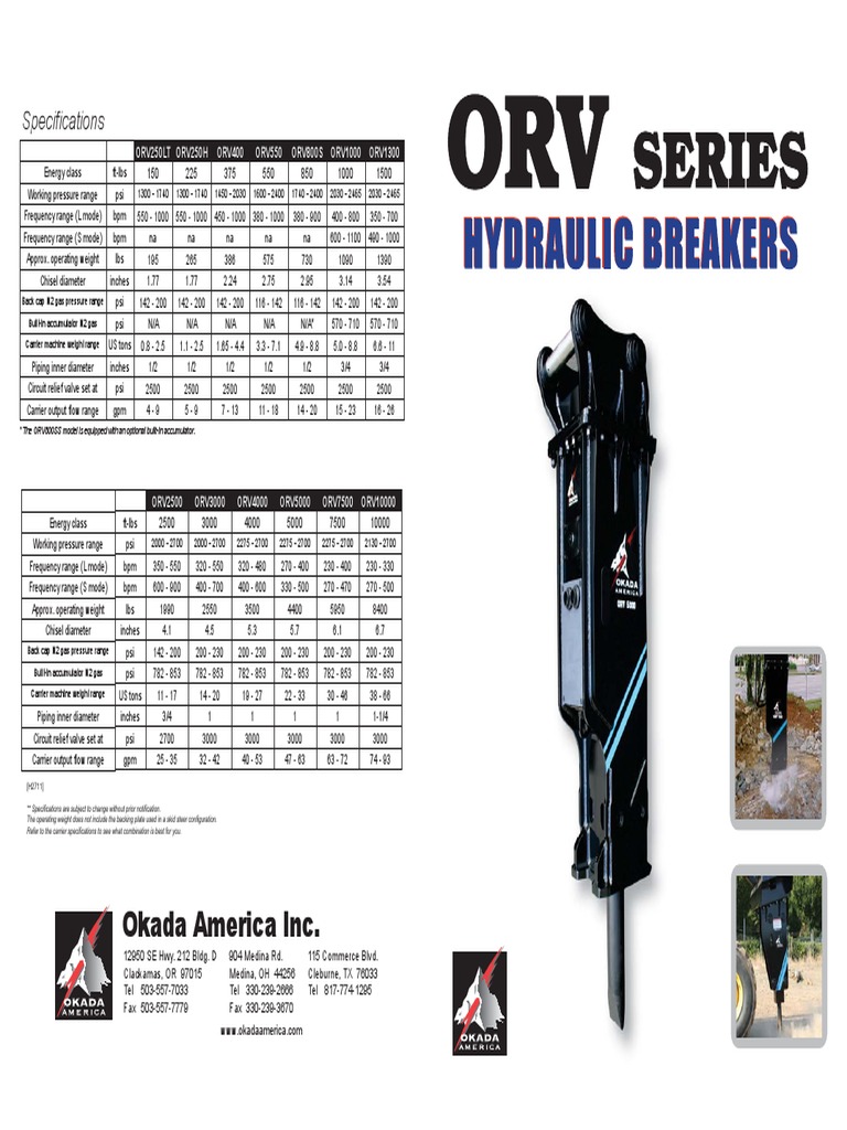 Okada America Inc.: Specifications | PDF | Loader (Equipment) | Gases