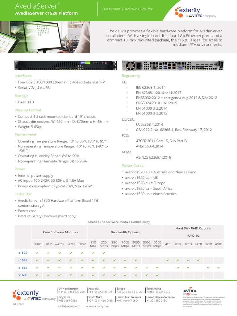 Avediaserver C1520 Platform: Interfaces Regulatory | PDF | Computing | Office Equipment