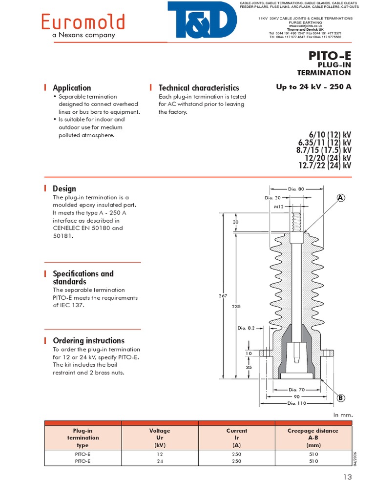 PITO-E Plug-in Termination Kit | PDF | Physical Quantities | Power ...