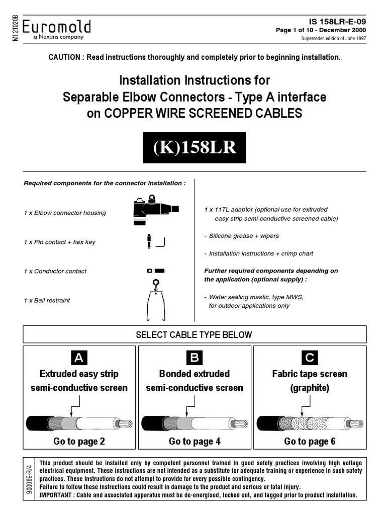 Euromold K158LR Separable Elbow Connectors Copper Wire Screen Cables ...