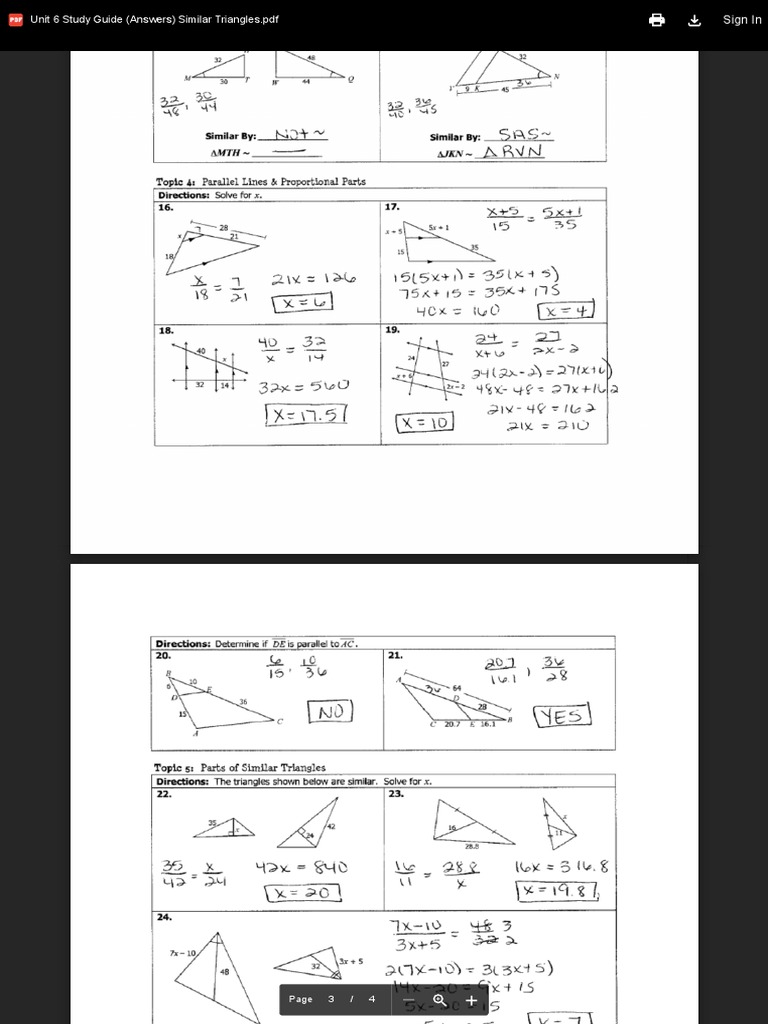 Unit 6 Study Guide (Answers) Similar Triangles PDF | PDF | Career & Growth