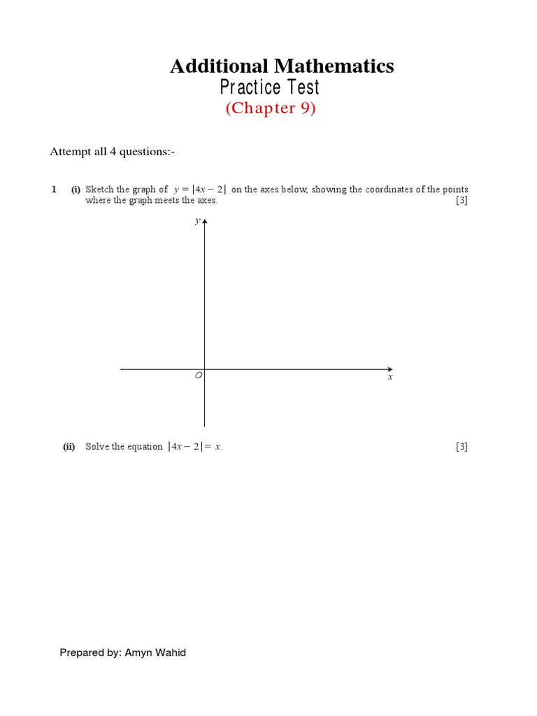 Additional Mathematics Practice Test | PDF | Function (Mathematics ...