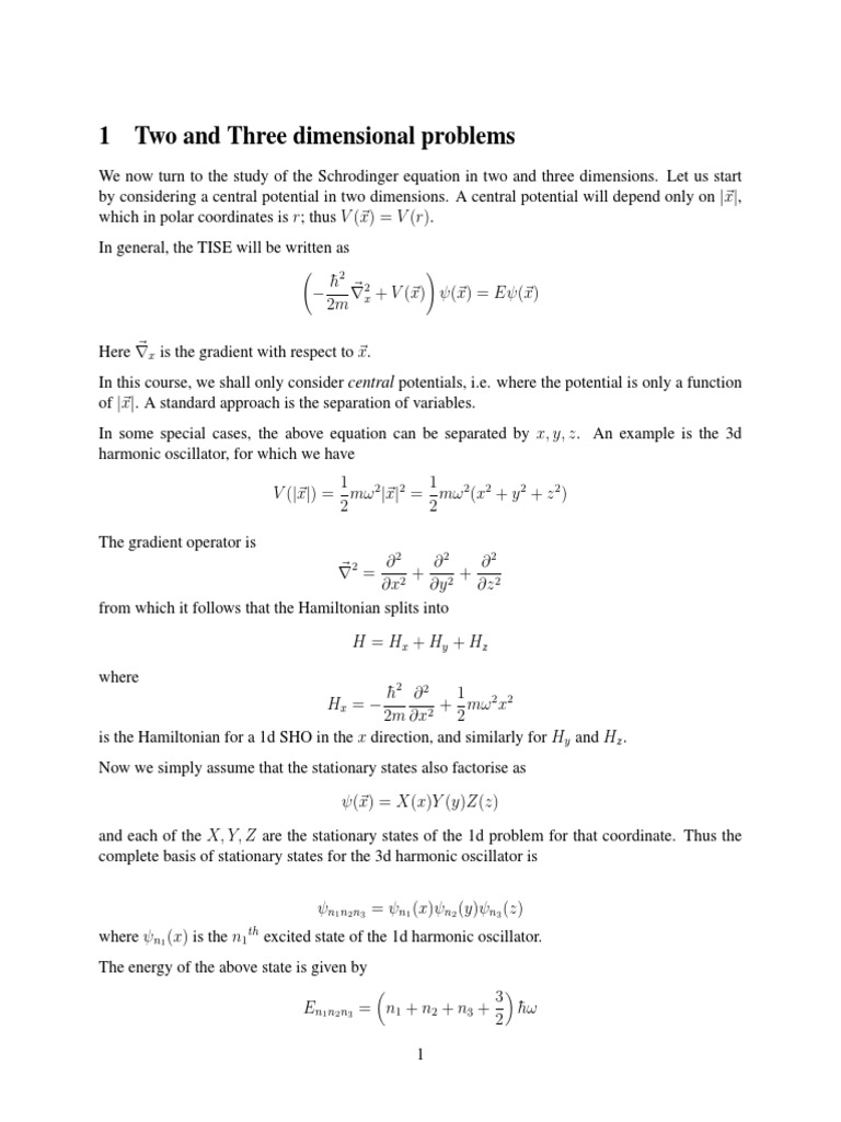 1 Two and Three Dimensional Problems | PDF | Wave Function ...