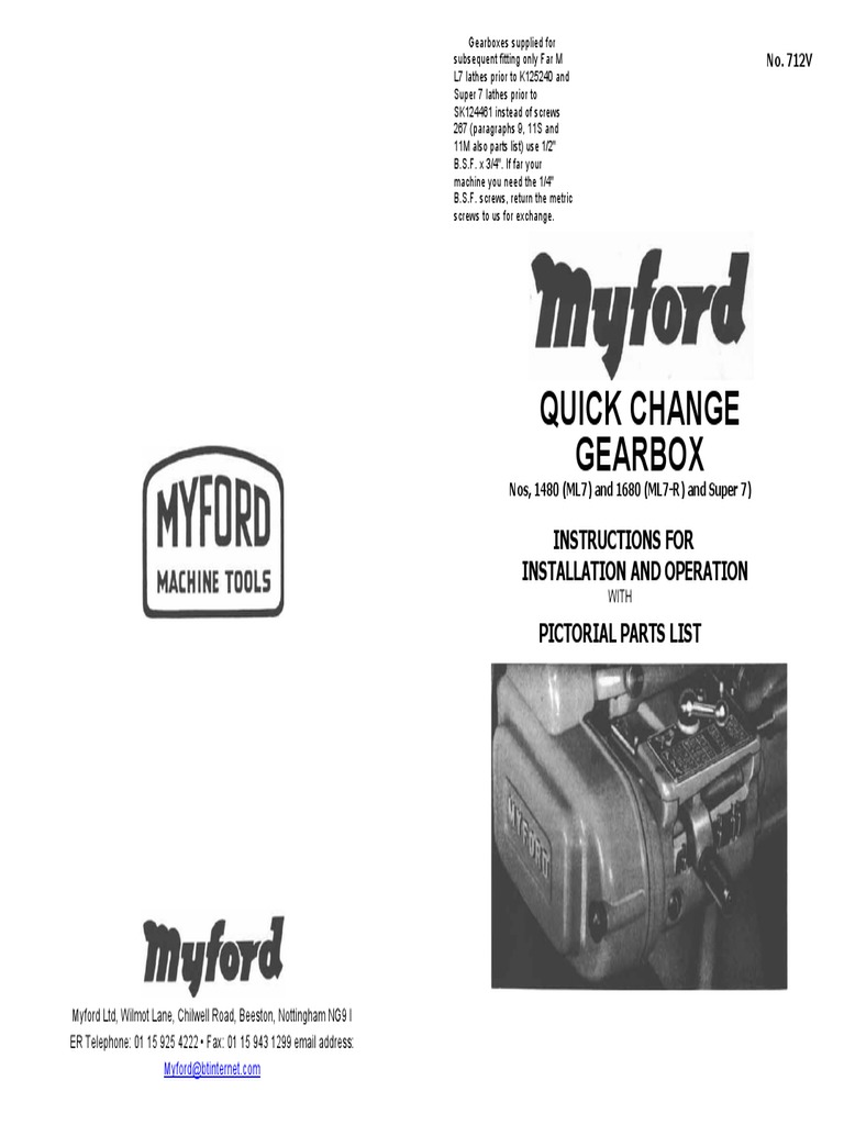 Myford Quick Change Gearbox Guide | PDF | Gear | Transmission (Mechanics)