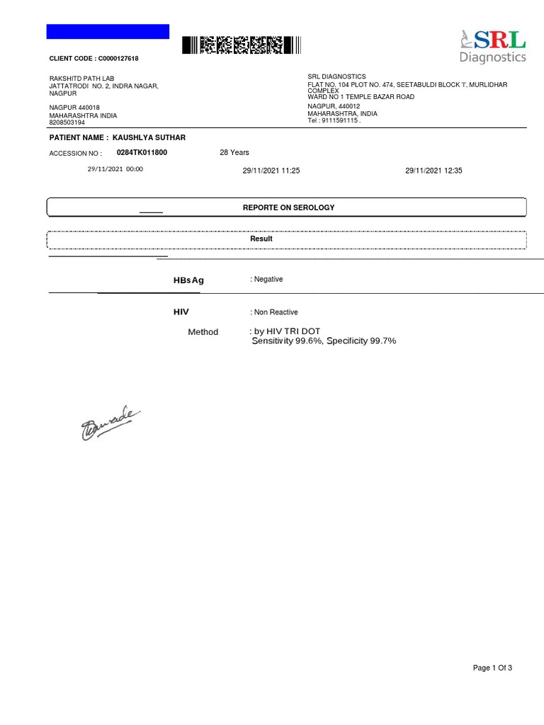 Blood Test Sample Report | PDF
